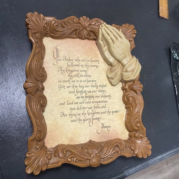 Accents | Vintage The Lords Prayer 3d Praying Hands Ornate Faux Wood ...